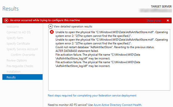 Error Re-configuring ADFS – Master & CmdR
