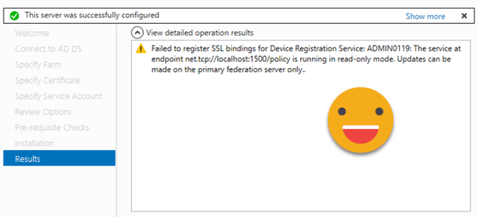 Error Re-configuring ADFS – Master & CmdR